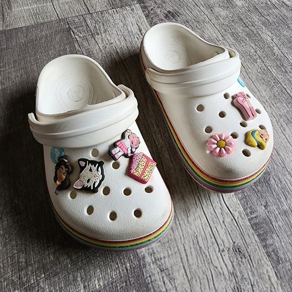 CROCS | Shoes | Crocs Crocband Rainbow Glitter Kids Clogs White | Poshmark